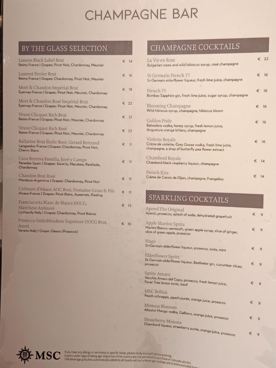 Don't Buy an MSC Drinks Package Until You've Seen These Menus